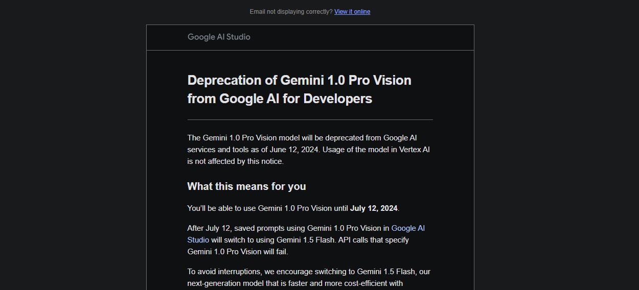 Gemini 1.0 Pro Vision chính thức ngừng phát triển từ 12 tháng 6 năm 2024 - Tenten AI