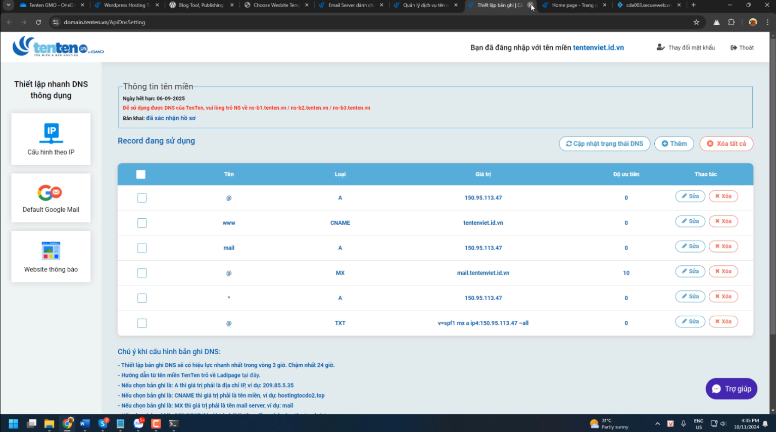 Hướng dẫn đăng ký tên miền .ID.VN, tạo Website và Email Server miễn phí tại Tenten.vn - Tin tức ...