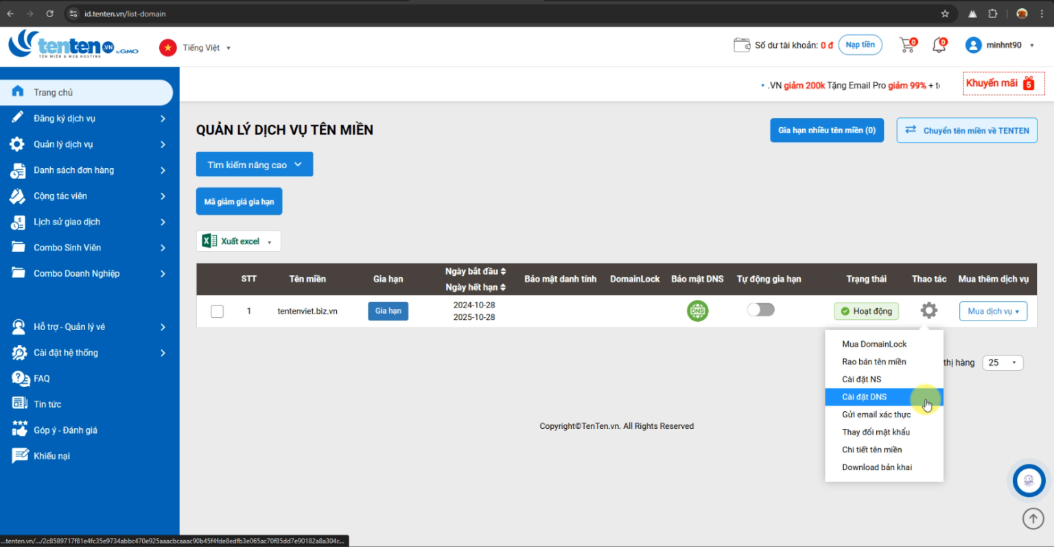 Hướng dẫn đăng ký tên miền .BIZ.VN, tạo Website và Email Server miễn phí tại Tenten.vn - Tin tức ...